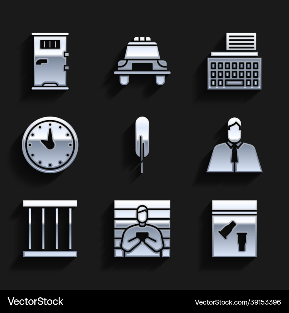 Set feather pen suspect criminal evidence bag Vector Image