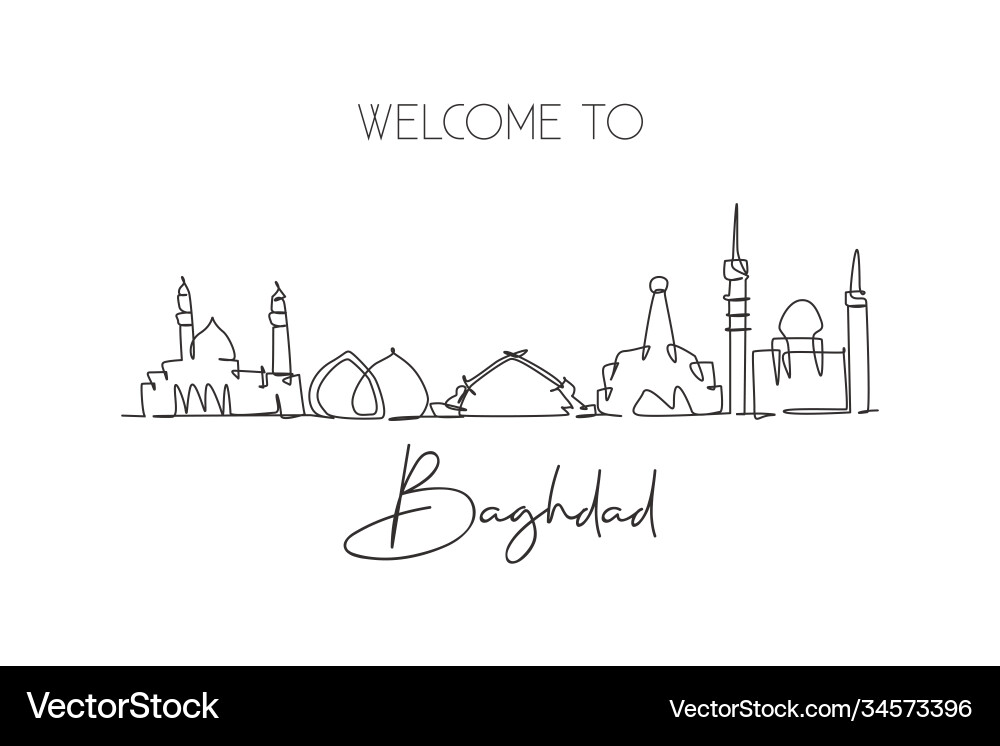 Single continuous line drawing baghdad city Vector Image