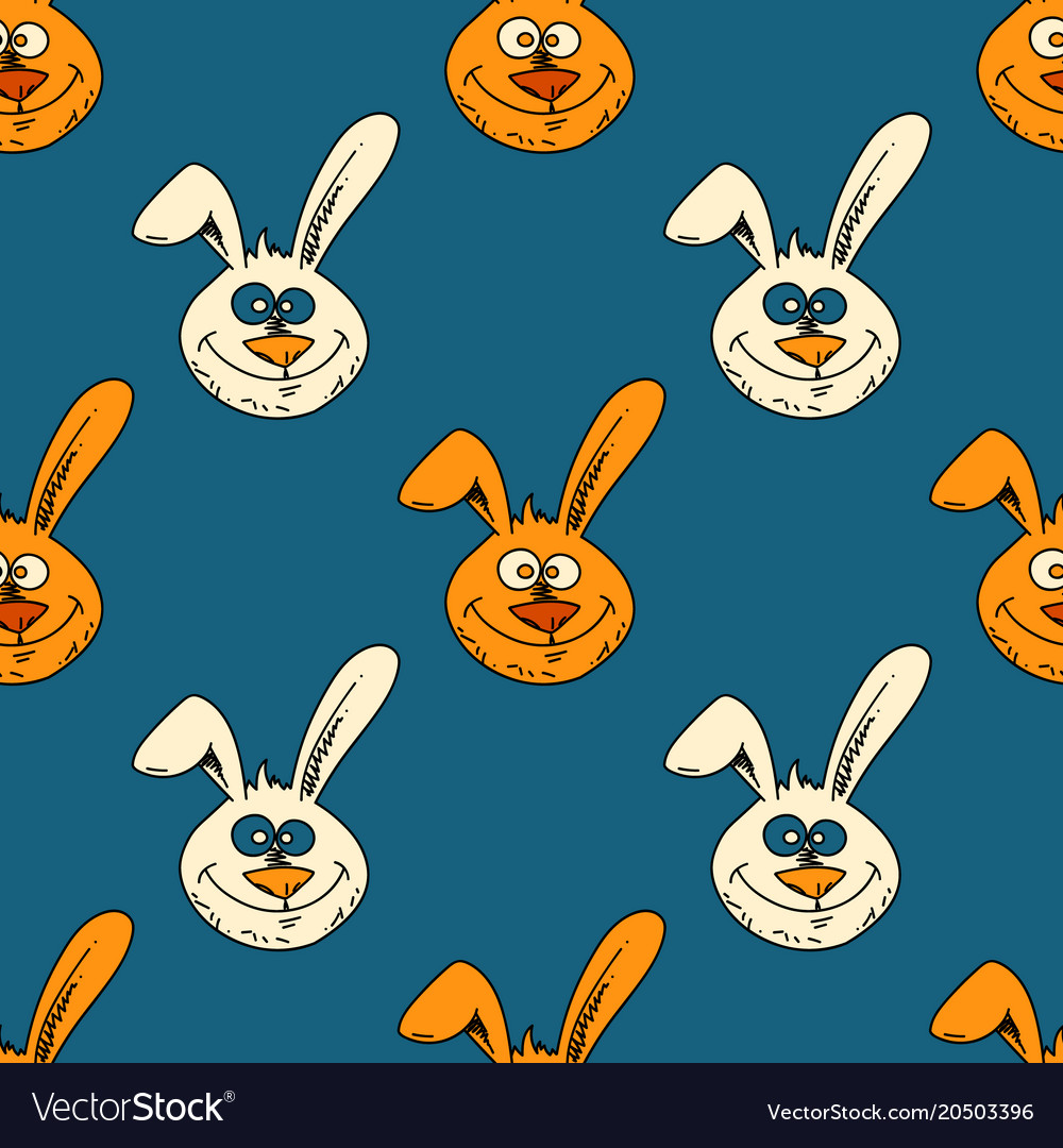 Smiling rabbit face seamless pattern Royalty Free Vector