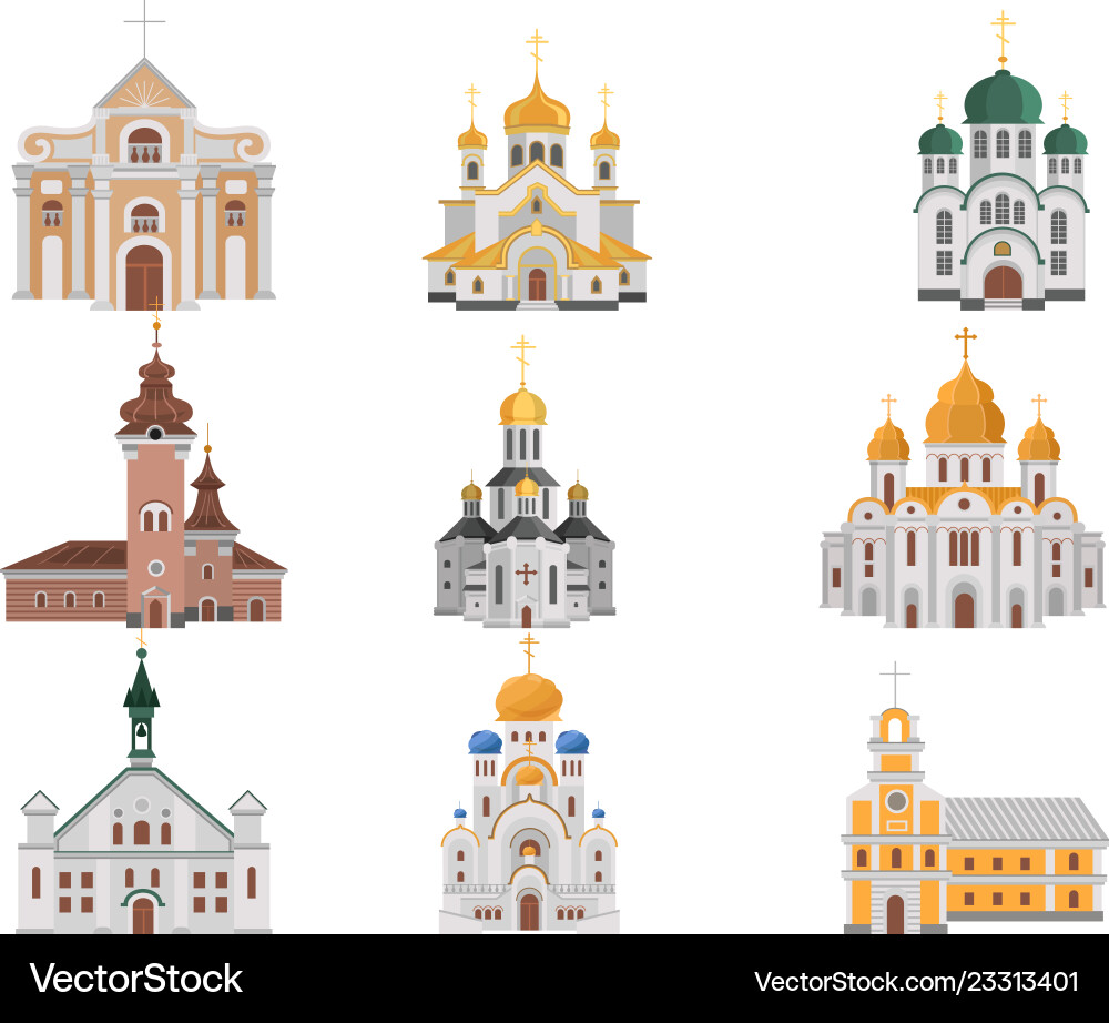 Cartoon set of churches with different Royalty Free Vector