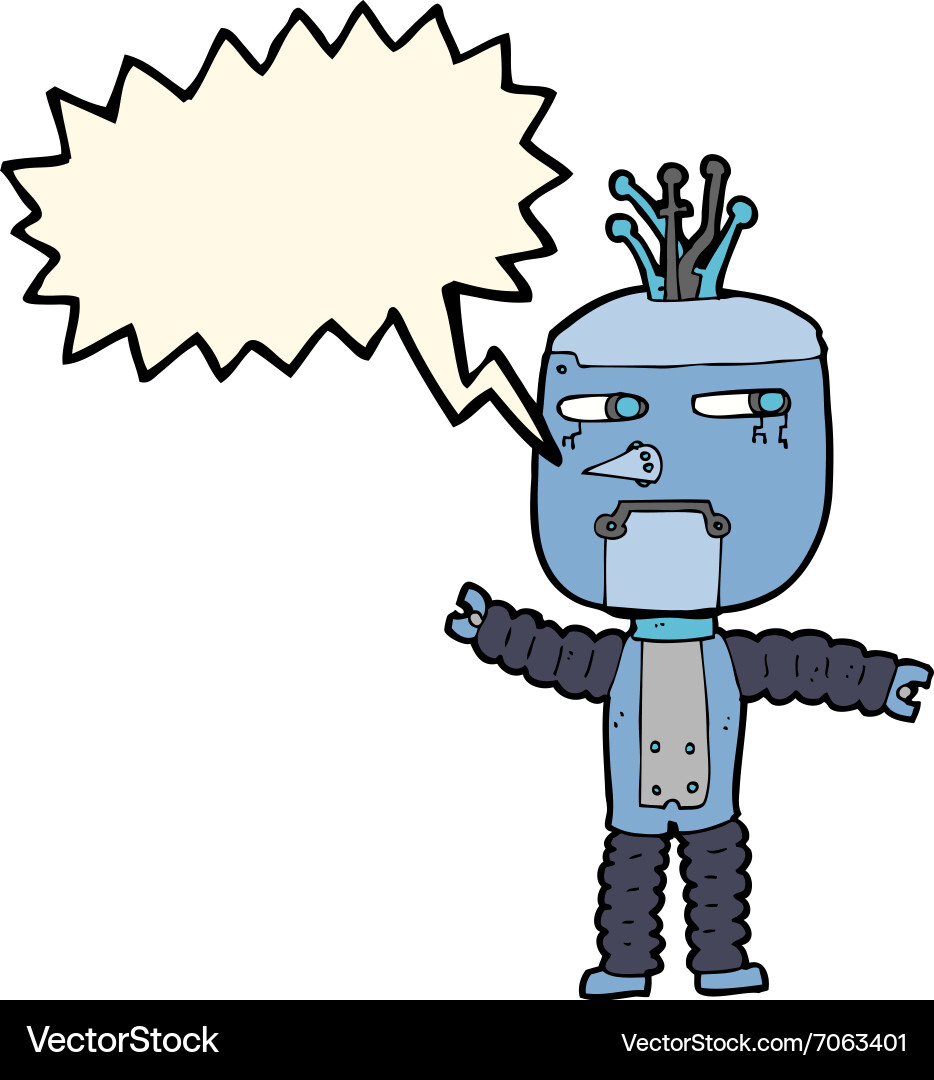 Cartoon waving robot with speech bubble Royalty Free Vector