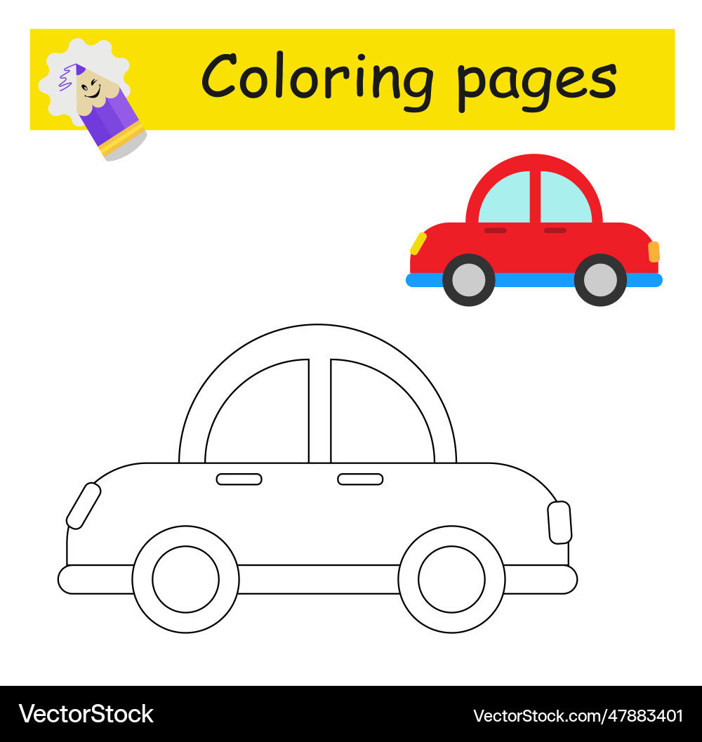 Coloring pages cartoon car Royalty Free Vector Image