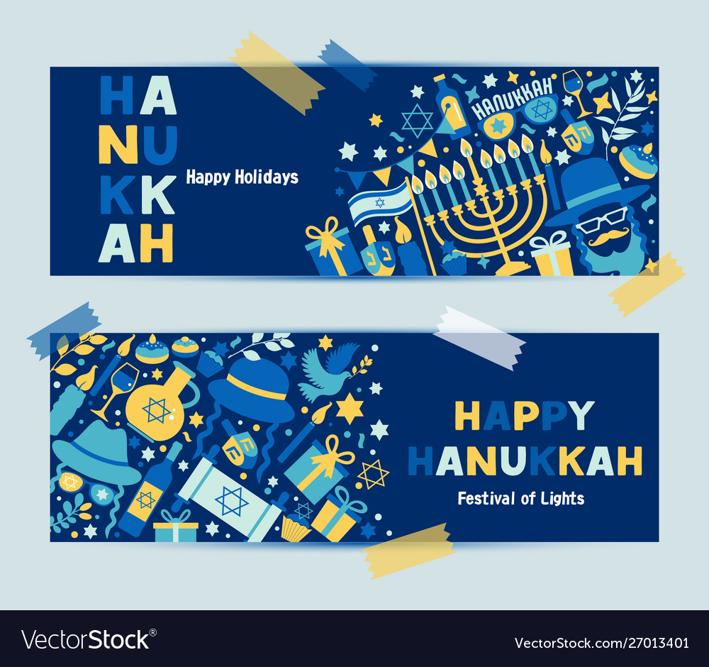 Jewish holiday hanukkah banner dark blue set Vector Image
