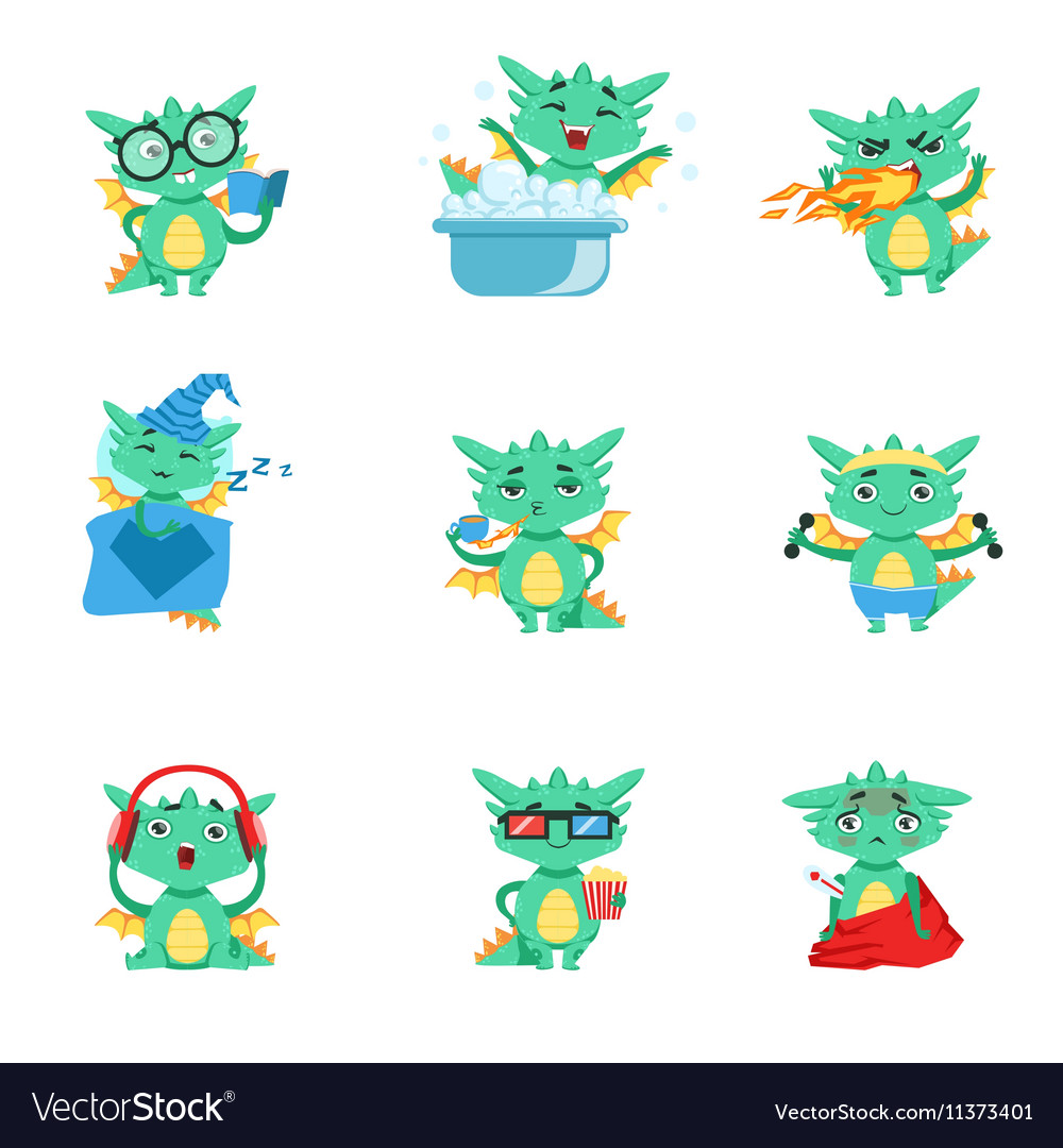 Little dragon everyday activities and emotions set