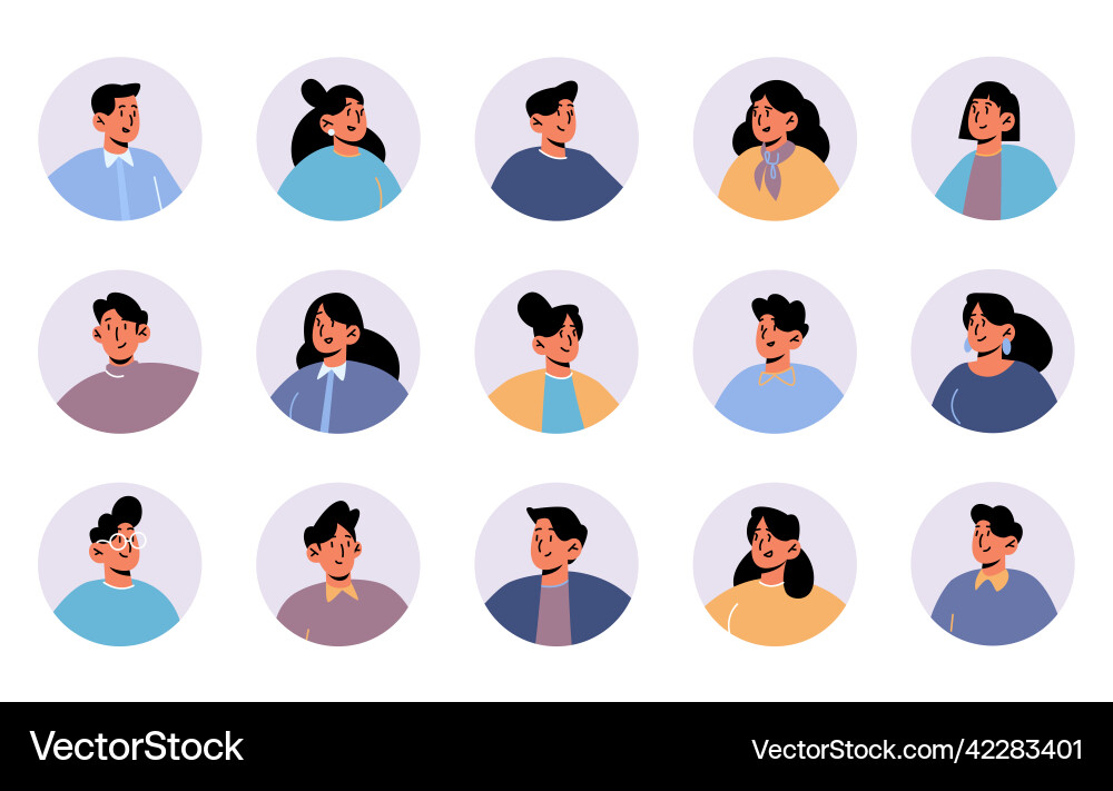 People avatars round icons with characters faces Vector Image