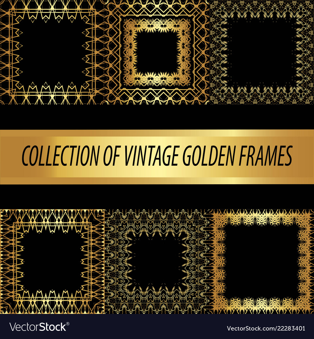 Set a collection golden square frames vintage Vector Image