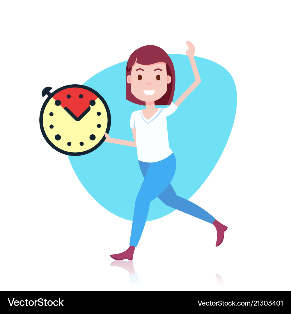 Woman character holding deadline clock template Vector Image