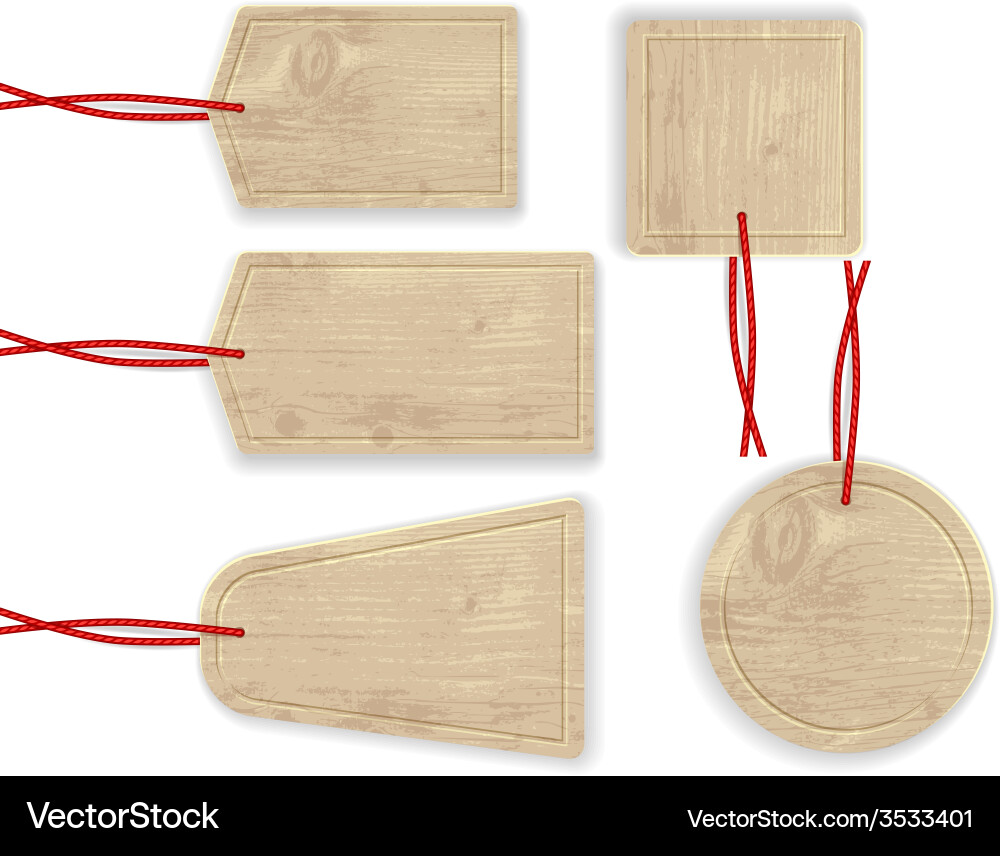 Wooden labels with red rope Royalty Free Vector Image