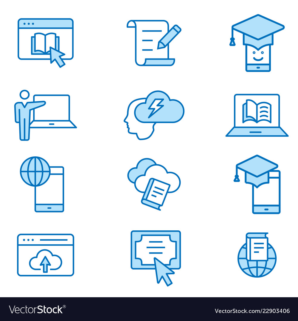 E-learning distance education flat line icon set Vector Image