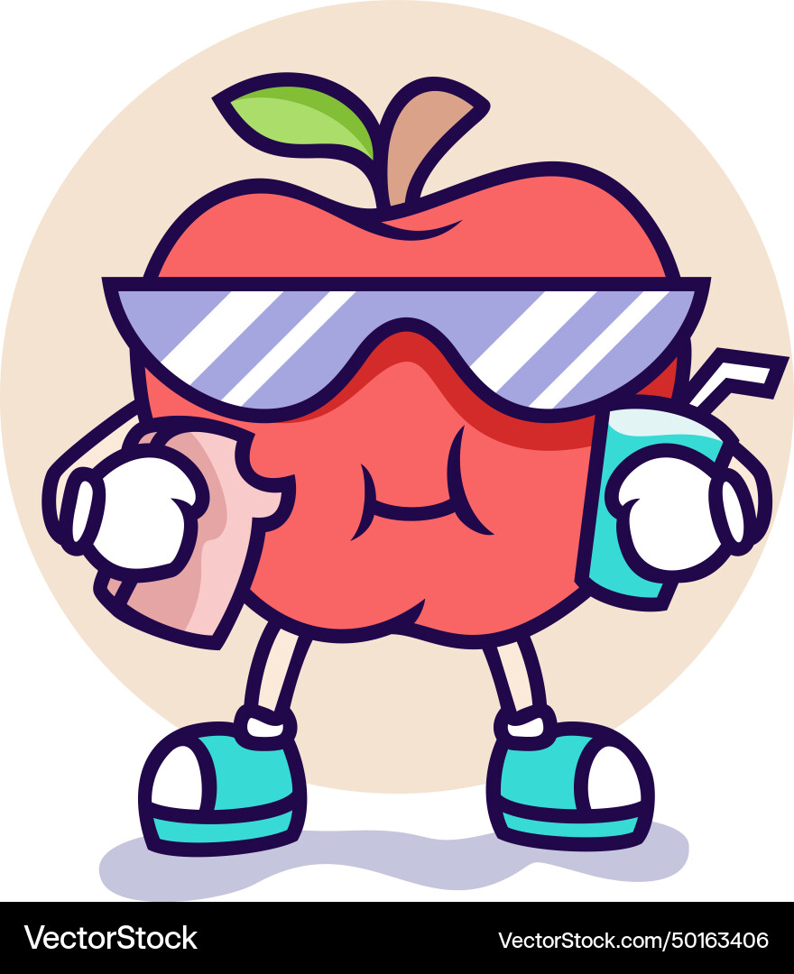 Funny apple mascot eating food Royalty Free Vector Image