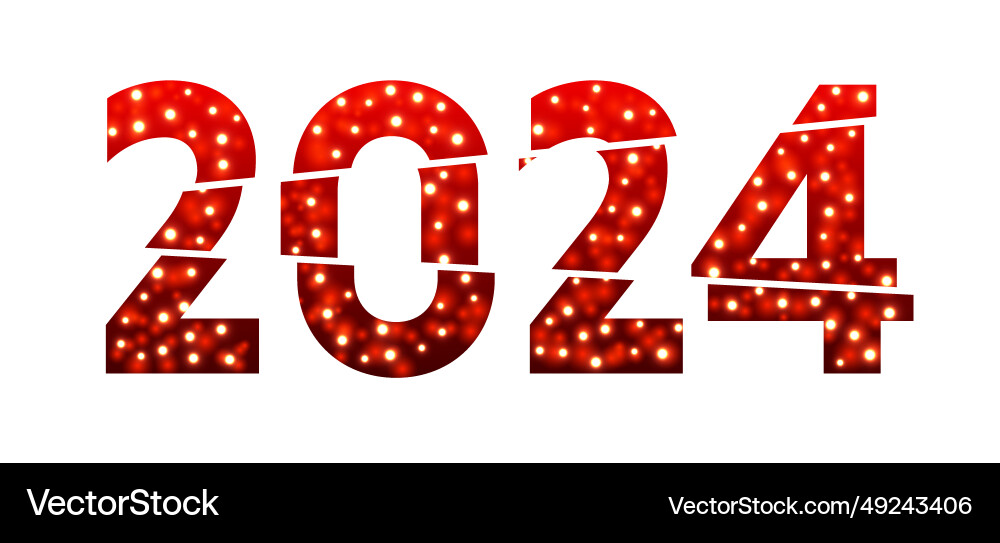 New year 2024 red lettering with light bulbs Vector Image