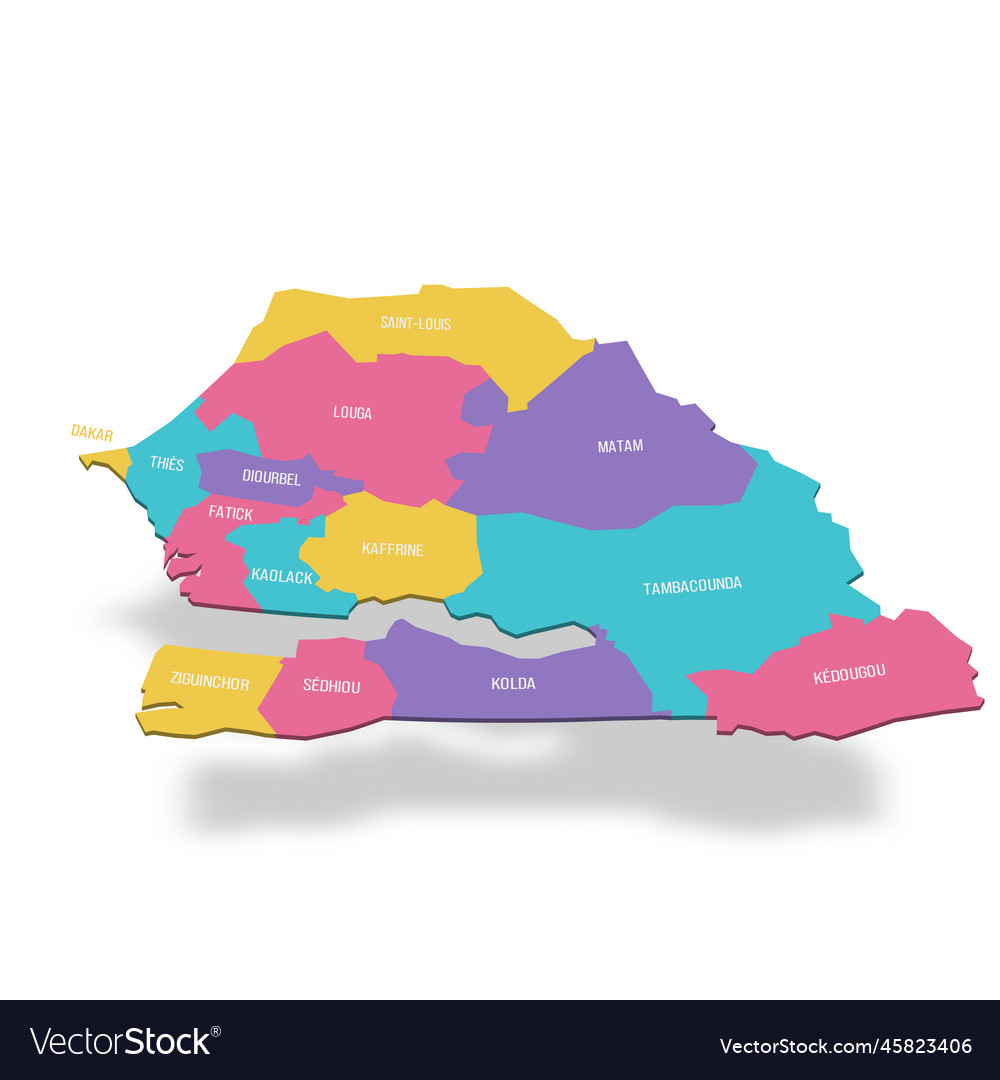 Senegal political map of administrative divisions Vector Image
