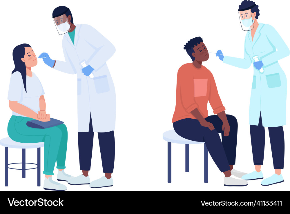 Doctor testing patient for virus semi flat color Vector Image