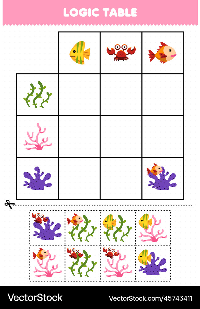 Education game for children logic table cartoon Vector Image