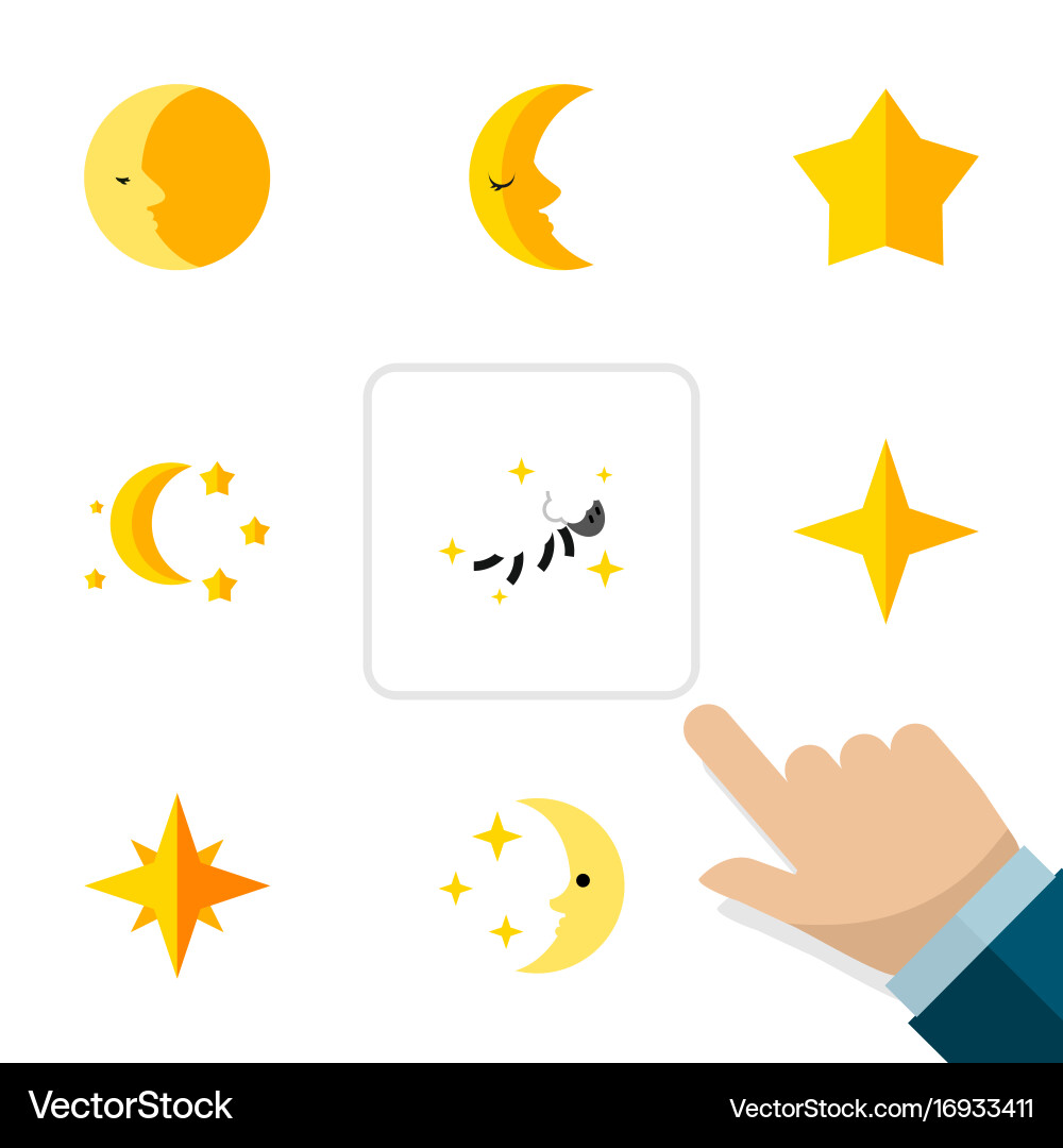 Flat icon night set of lunar star Royalty Free Vector Image