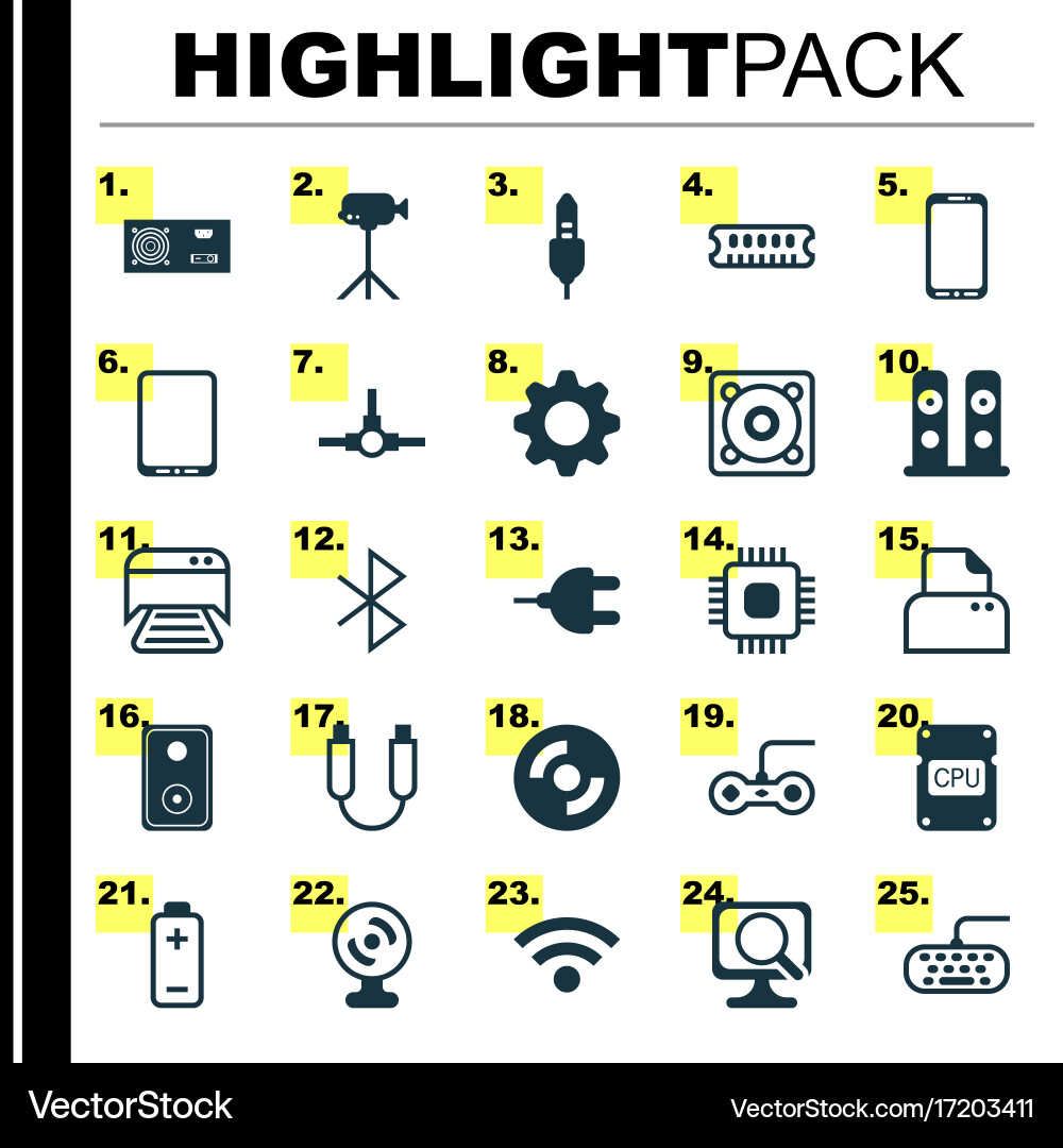 Hardware icons set collection of computer keypad Vector Image