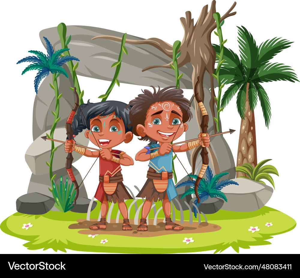Indigenous people hunting with arrows Royalty Free Vector