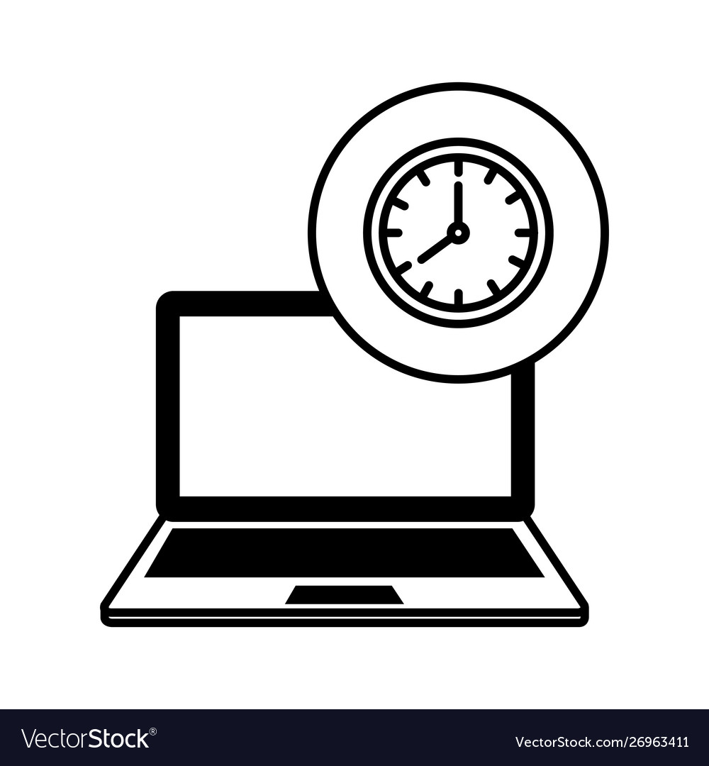 Laptop computer with time clock Royalty Free Vector Image