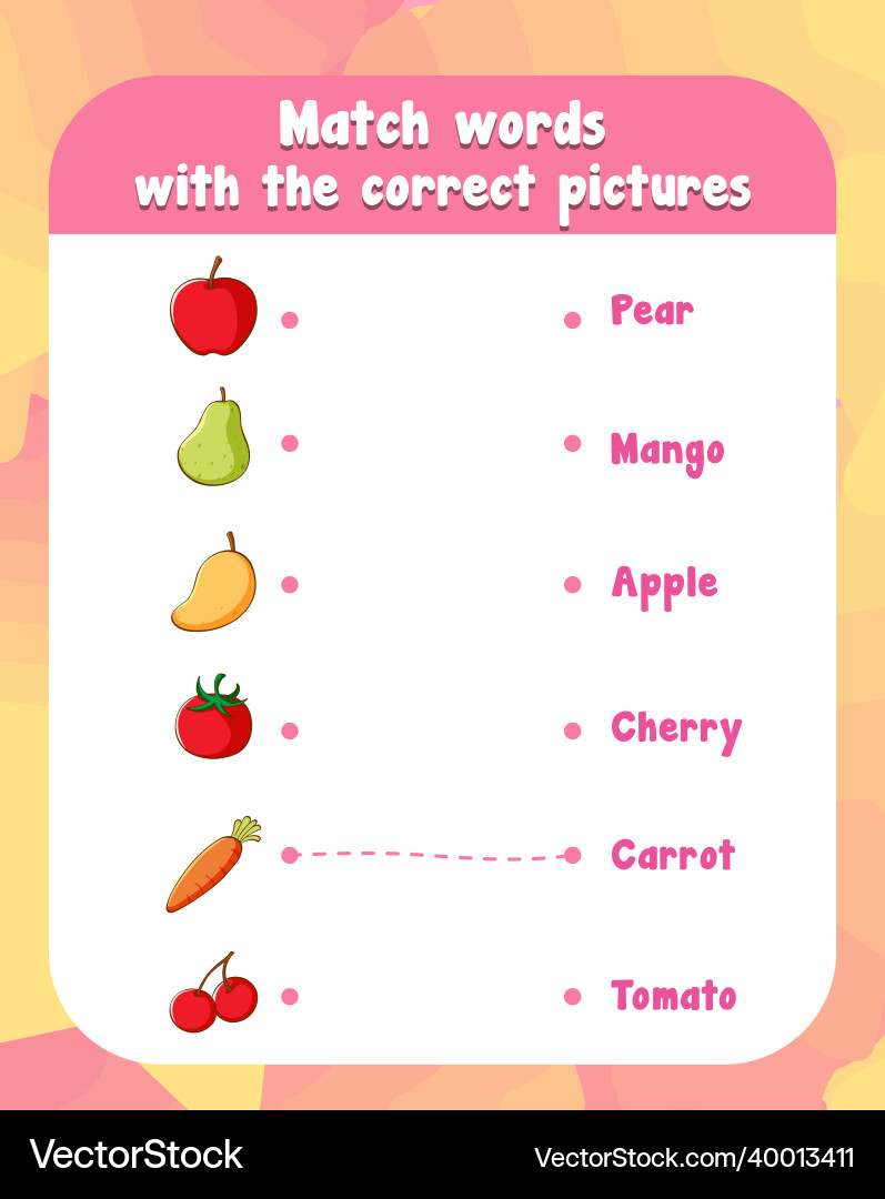 Match the words with correct pictures Royalty Free Vector