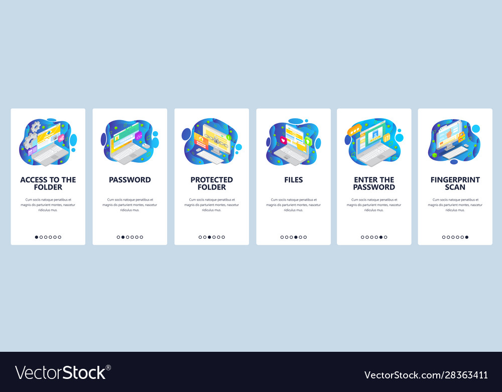 Mobile App Onboarding Screens Files Secure Access Vector Image