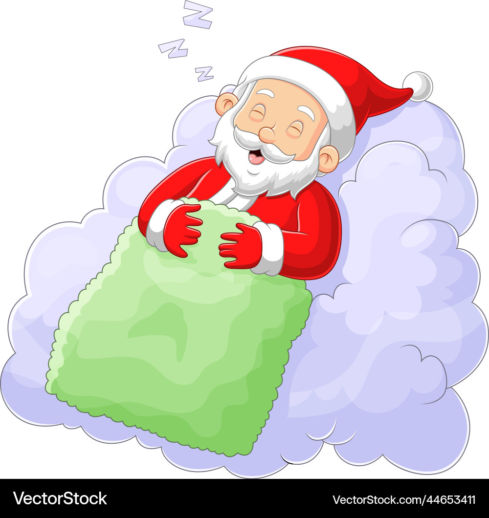 Santa claus sleeping on a white cloud Royalty Free Vector
