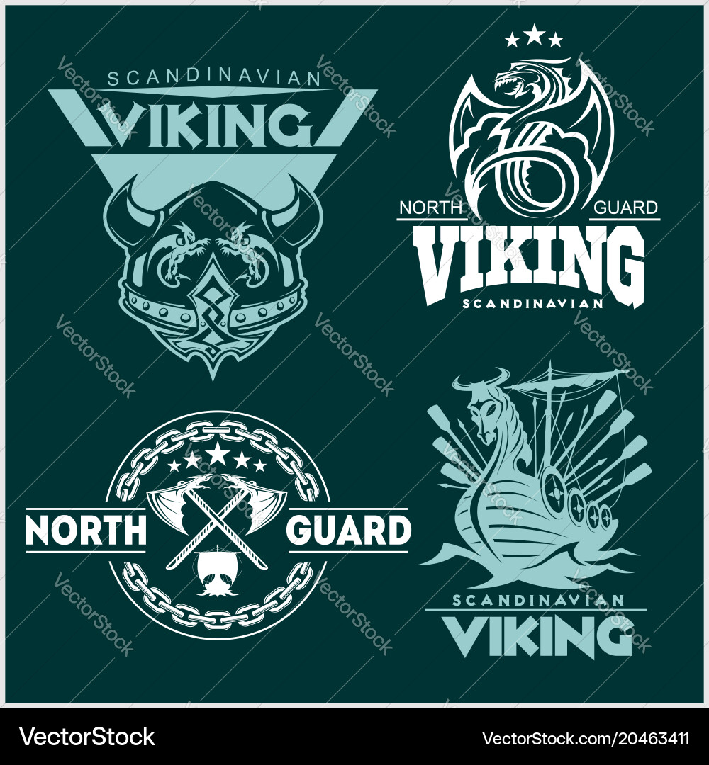 Set of viking emblems labels and logos Royalty Free Vector