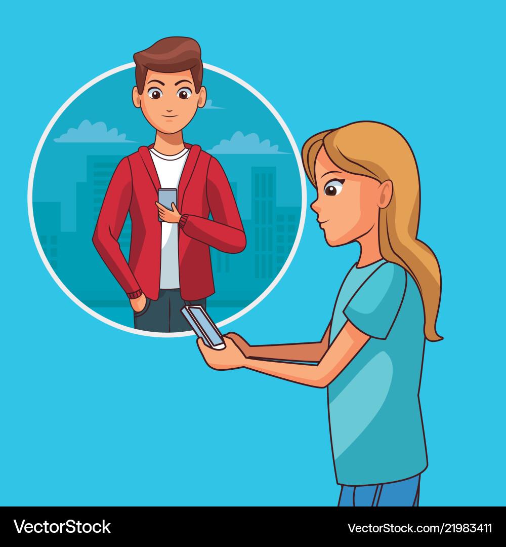 Young couple with smartphones Royalty Free Vector Image