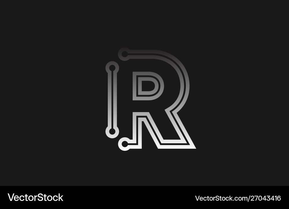 Black and white line alphabet letter r Royalty Free Vector