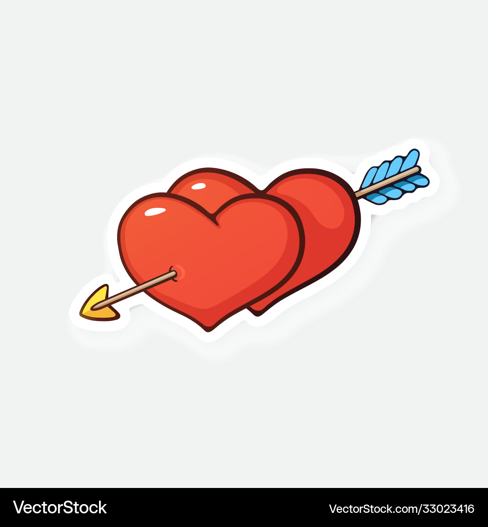 Cartoon sticker two hearts with arrow Royalty Free Vector