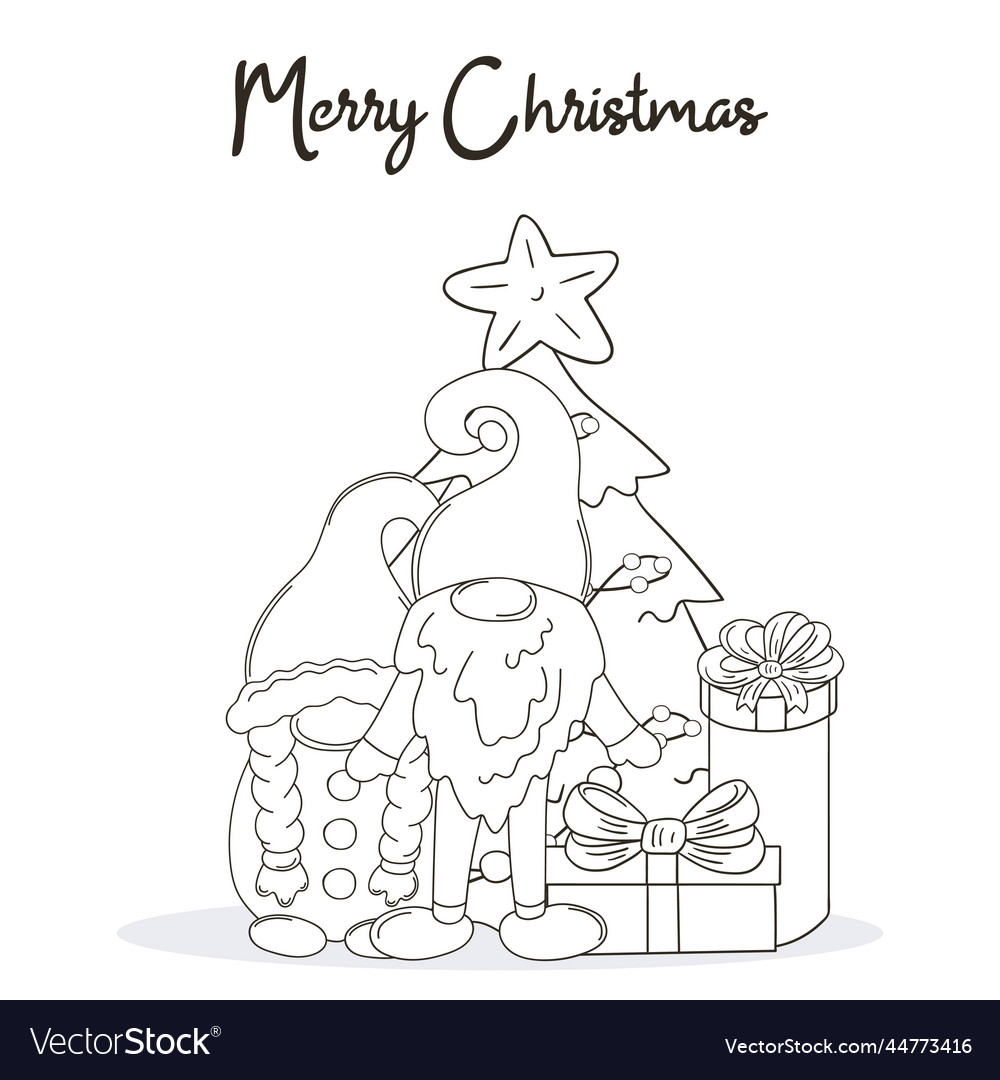Coloring christmas with gnomes Royalty Free Vector Image