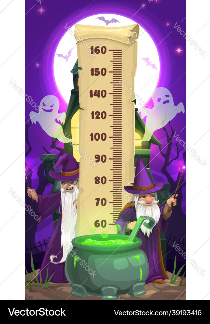 Halloween kids height chart with wizards ghosts Vector Image