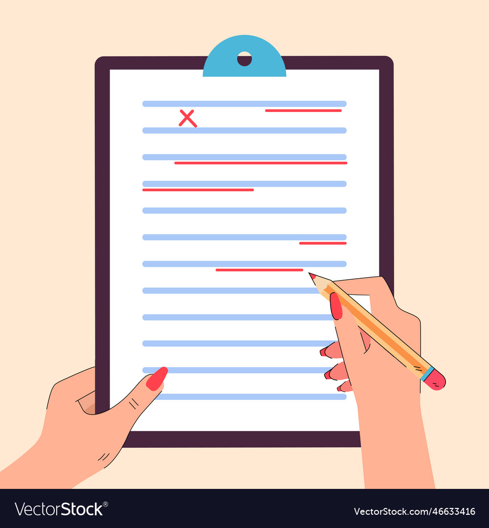 Hands of teacher or editor correcting mistakes Vector Image Hands of teacher or editor correcting mistakes Vector Image