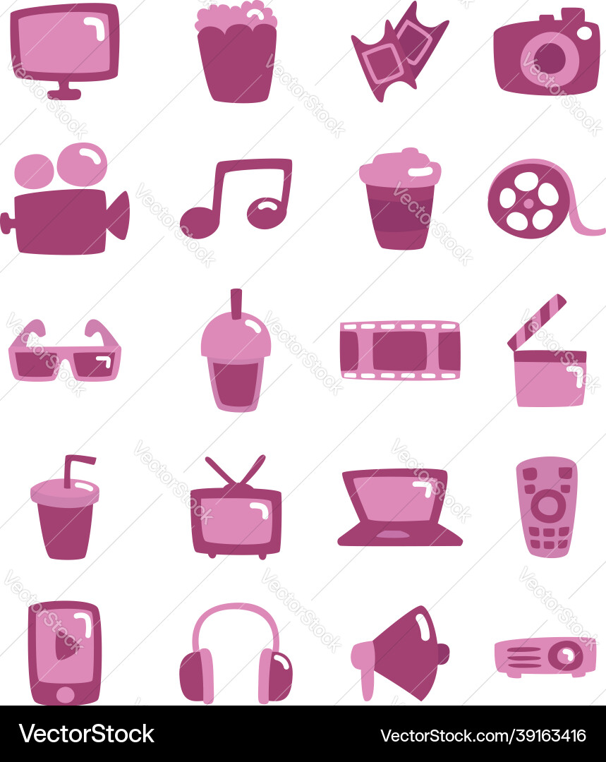 Movie icon pack on a white background Royalty Free Vector
