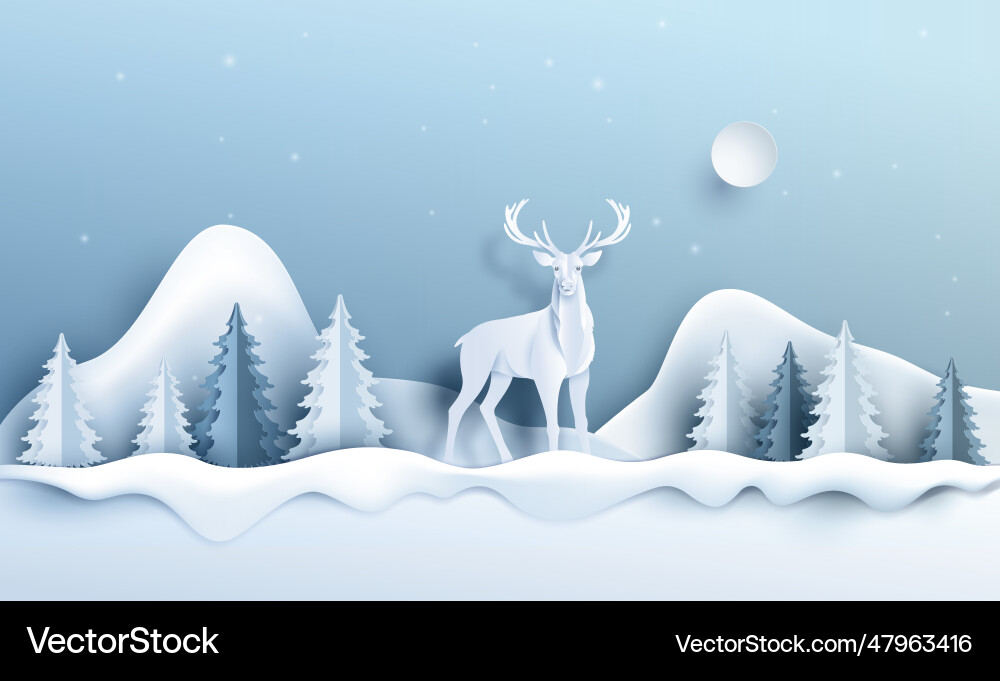 Reindeer with christmas tree and snow Royalty Free Vector