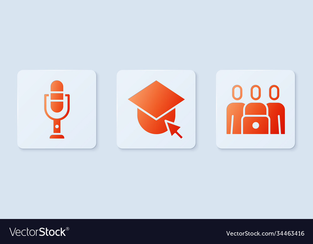 Set graduation cap on globe microphone and online Vector Image