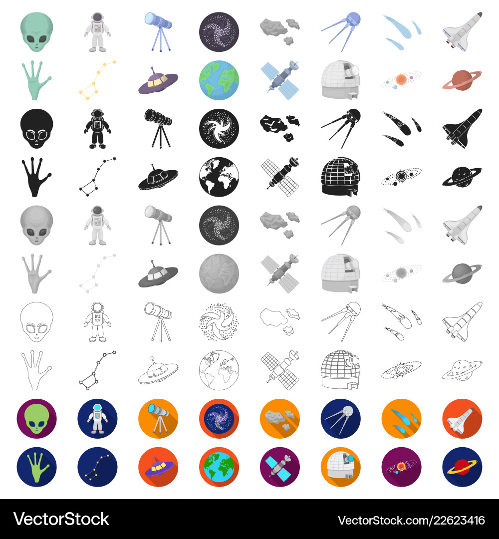 Space technology cartoon icons in set collection Vector Image