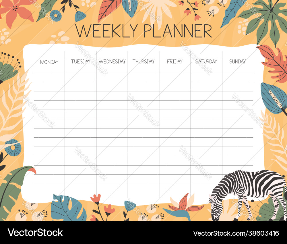 Tropical weekly planner concept with hand drawn Vector Image