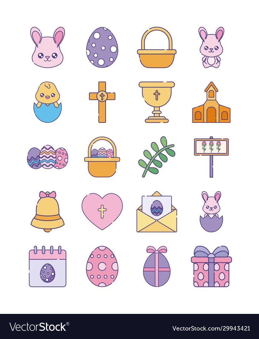 Happy easter flat style icon set design Royalty Free Vector