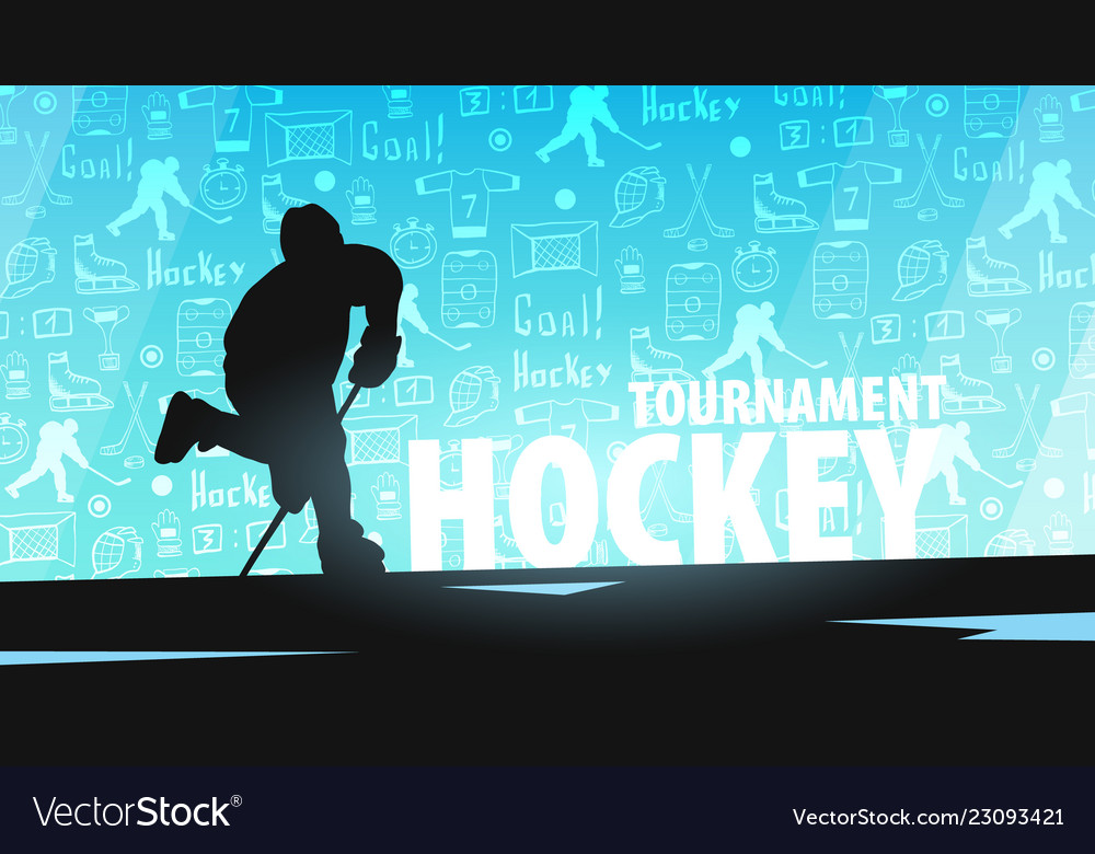 Hockey banner with player and doodle elements Vector Image