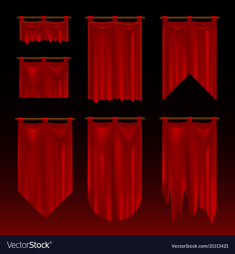 Set medieval red and torn foldet banners Vector Image