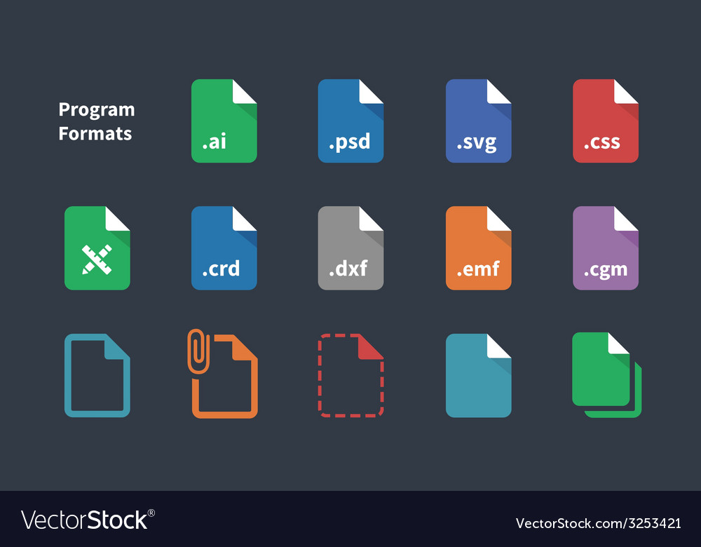 Set of program file formats and labels icons Vector Image