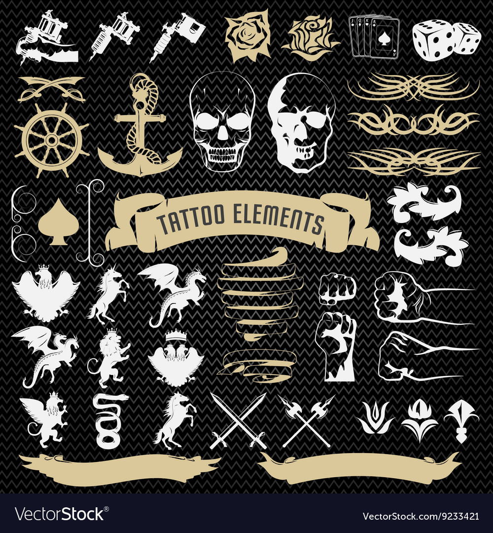 Tattoo elements decorative icons set Royalty Free Vector