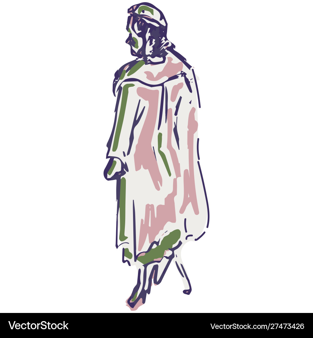 1950s retro lady walking hand drawn Royalty Free Vector