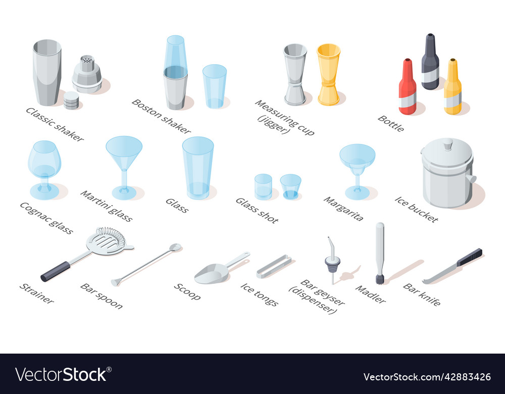Bartender isometric set Royalty Free Vector Image