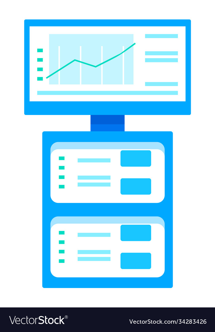 Computer monitor with charts and information set Vector Image