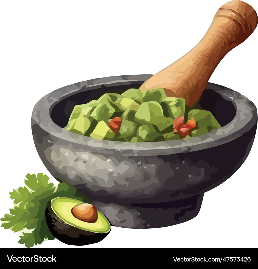 Fresh guacamole with cilantro and avocado Vector Image