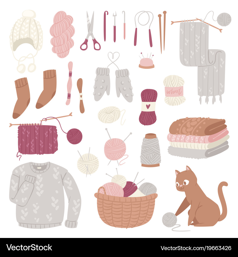 Knitting needles wool knitwear or knitted Vector Image