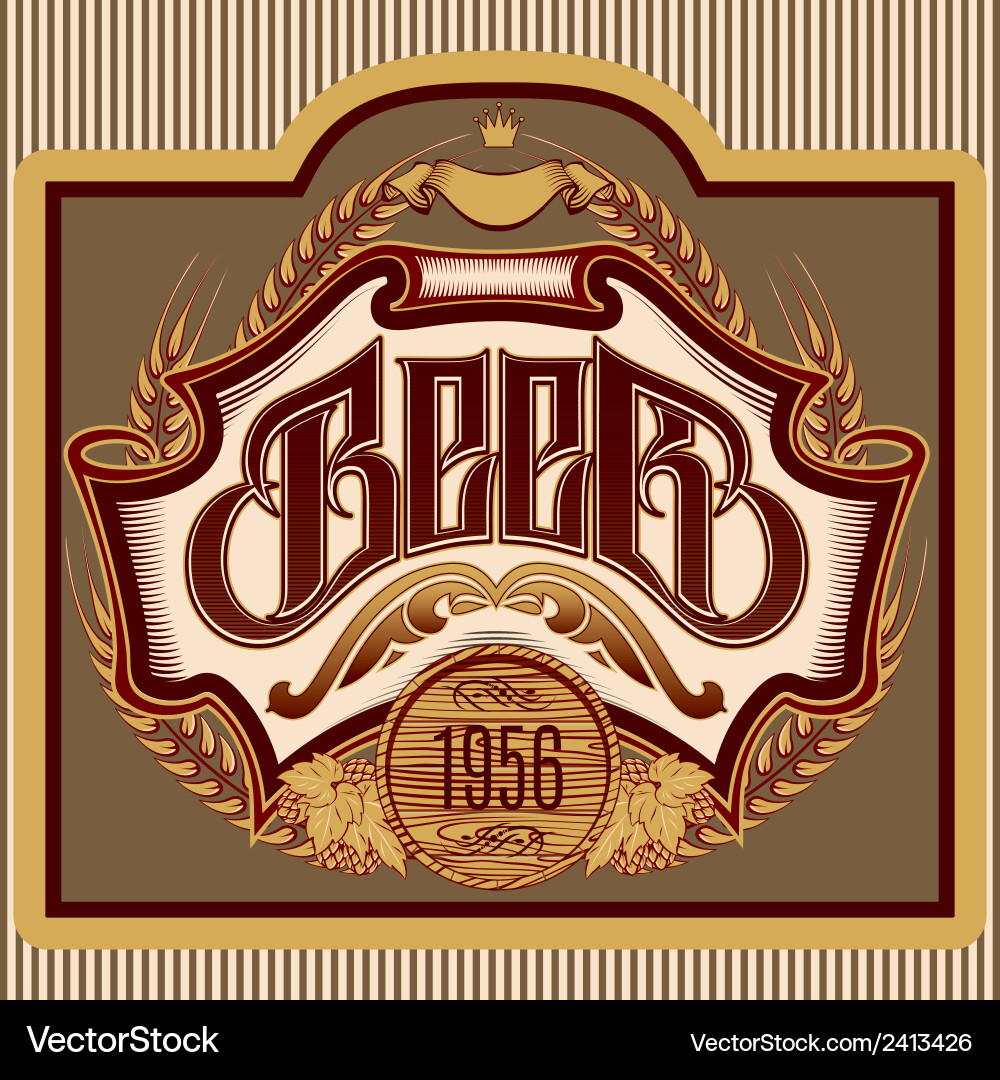 Label with ornament inscription for beer Vector Image