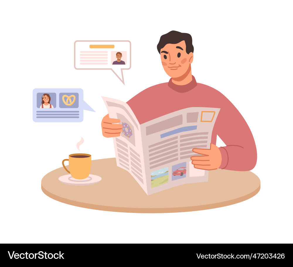 Man reading morning newspaper media information Vector Image