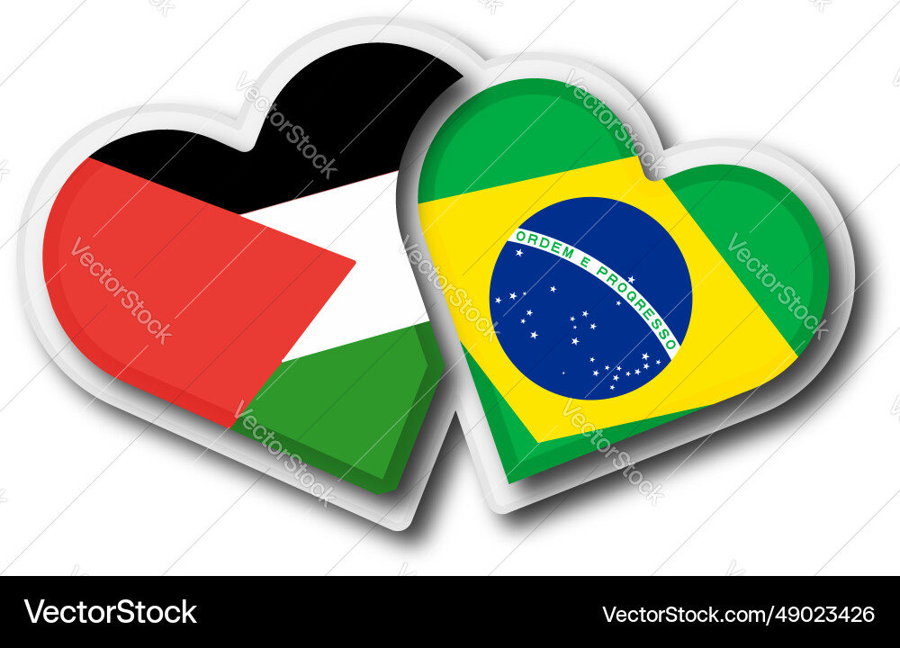 Palestine vs brazil flag heart shape Royalty Free Vector